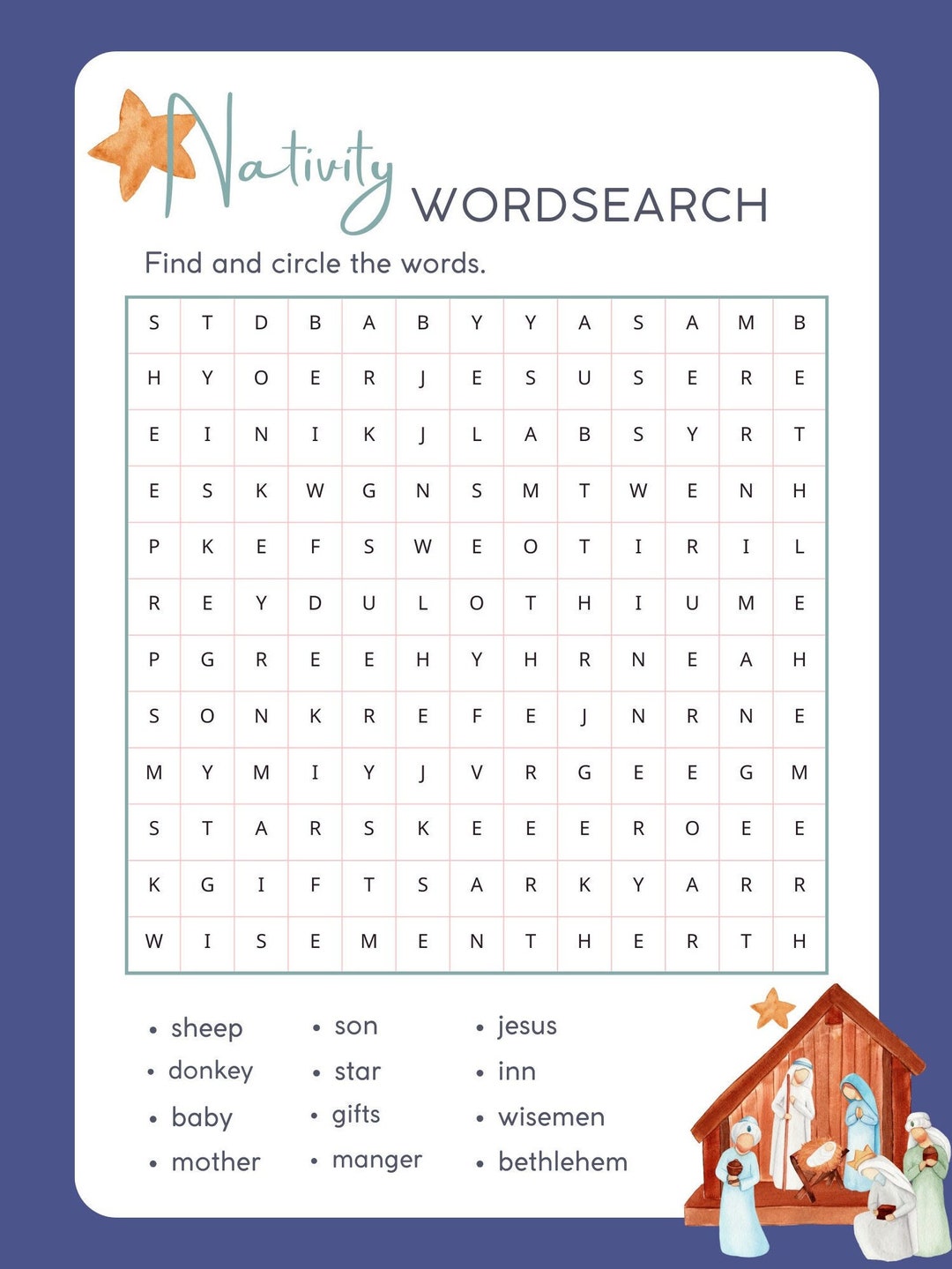 Nativity Word Search Printable - Etsy UK