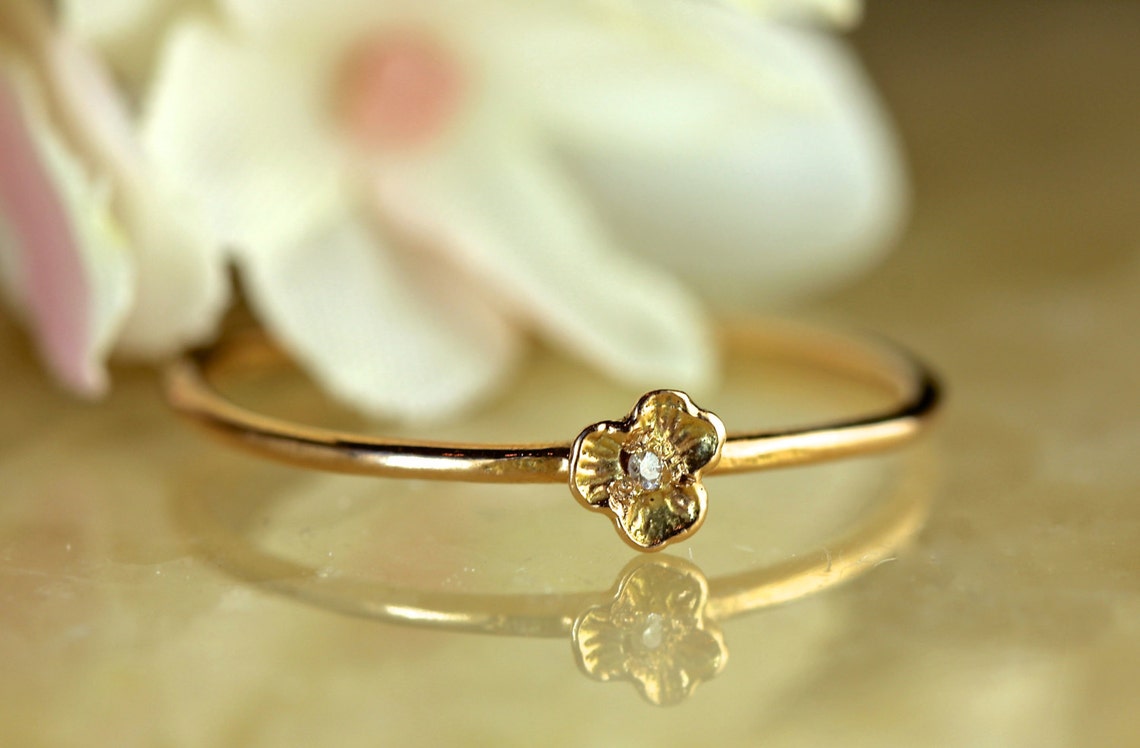 14kt. yellow gold sweet tiny little flower ring | Etsy