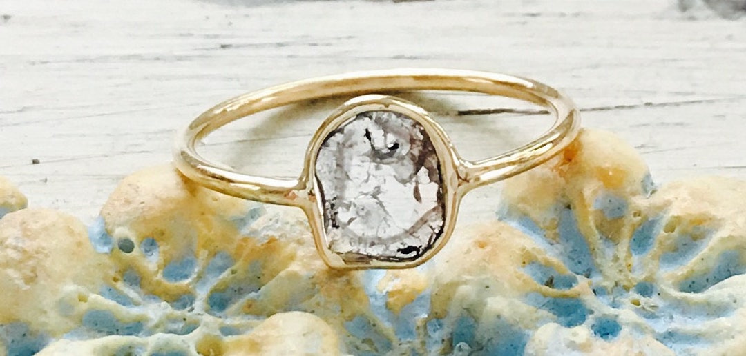 Gorgeous Sliced Diamond 14 Kt ,diamond Slice Ring, Raw Diamond Ring ...