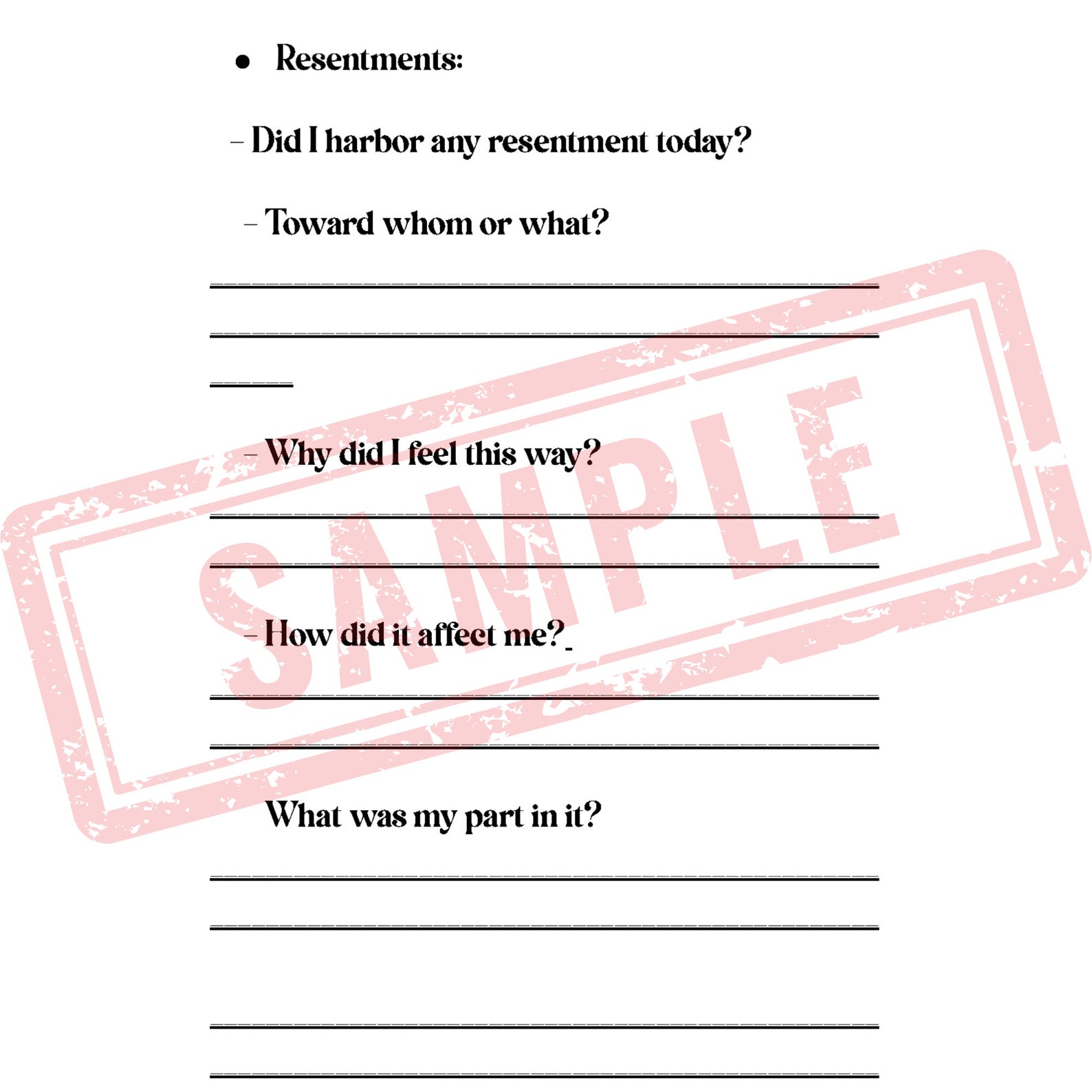 12-step Recovery 10th Step Daily Inventory Worksheet PDF | AA NA ...