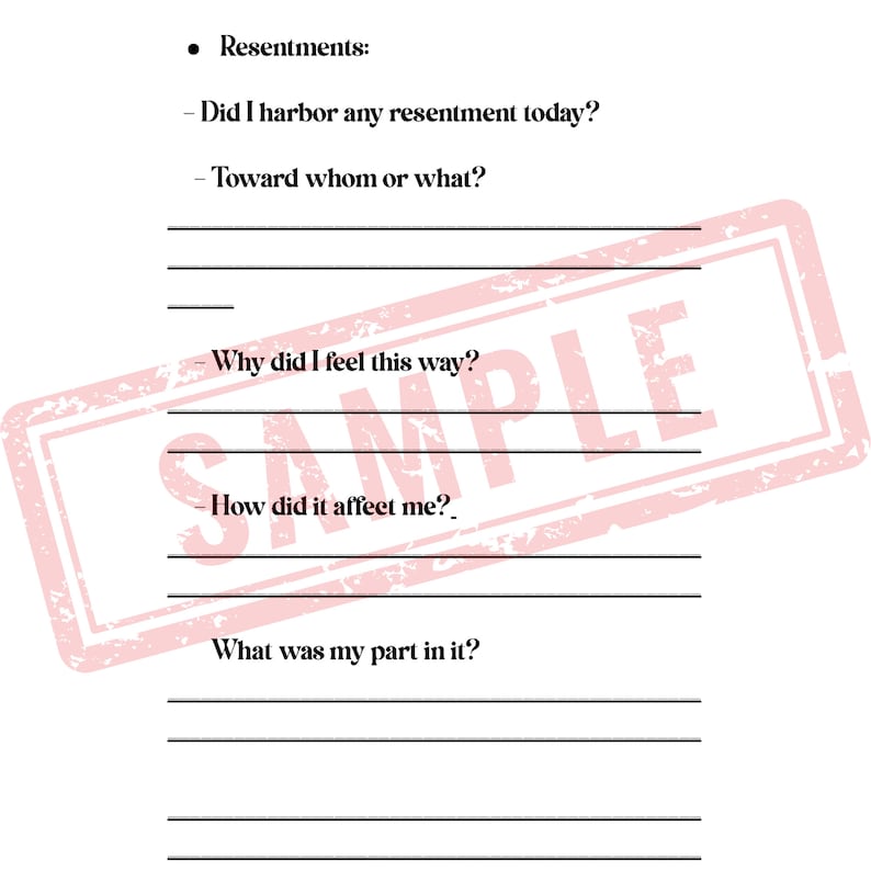 12-step Recovery 10th Step Daily Inventory Worksheet PDF | AA NA ...