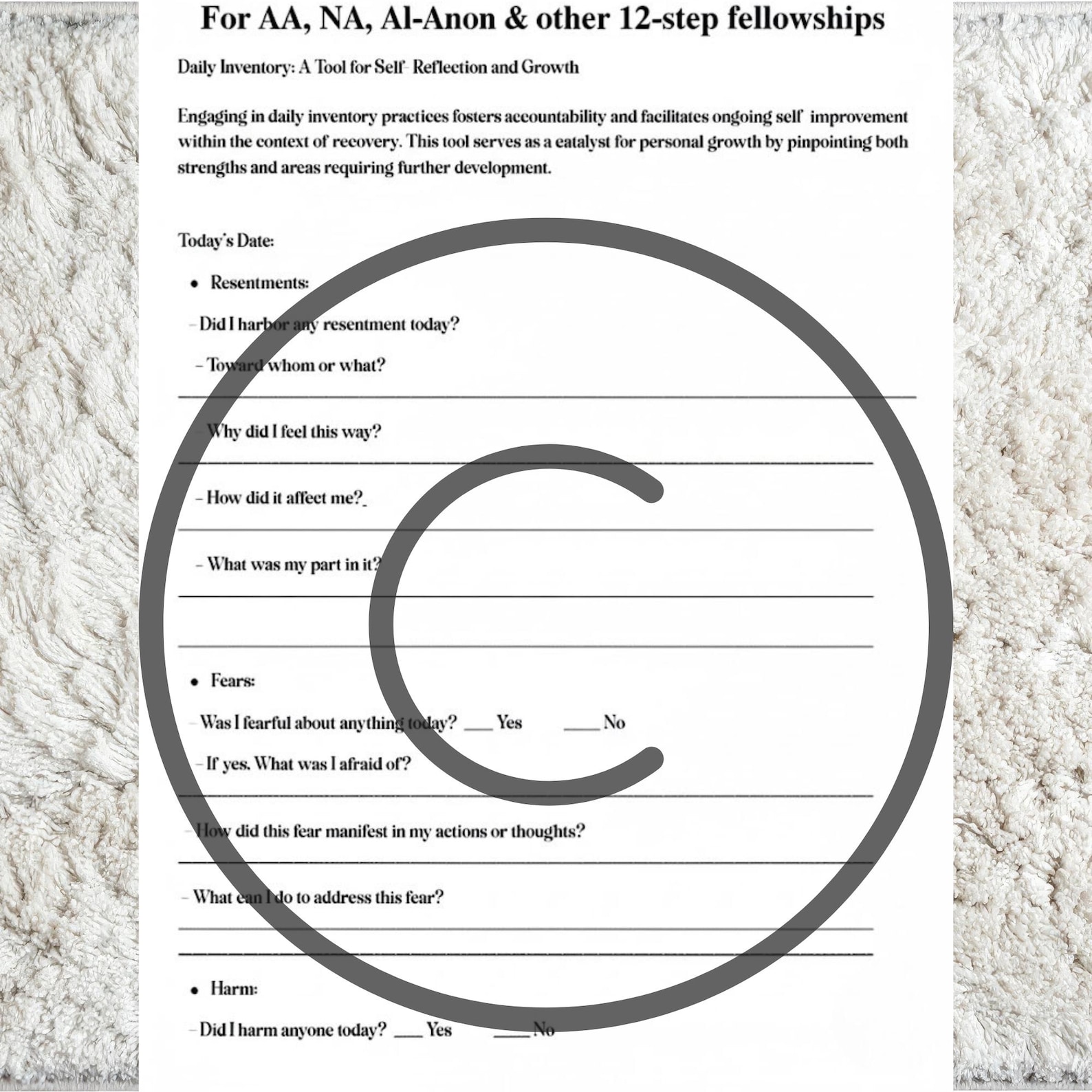 12-step Recovery 10th Step Daily Inventory Worksheet PDF | AA NA ...