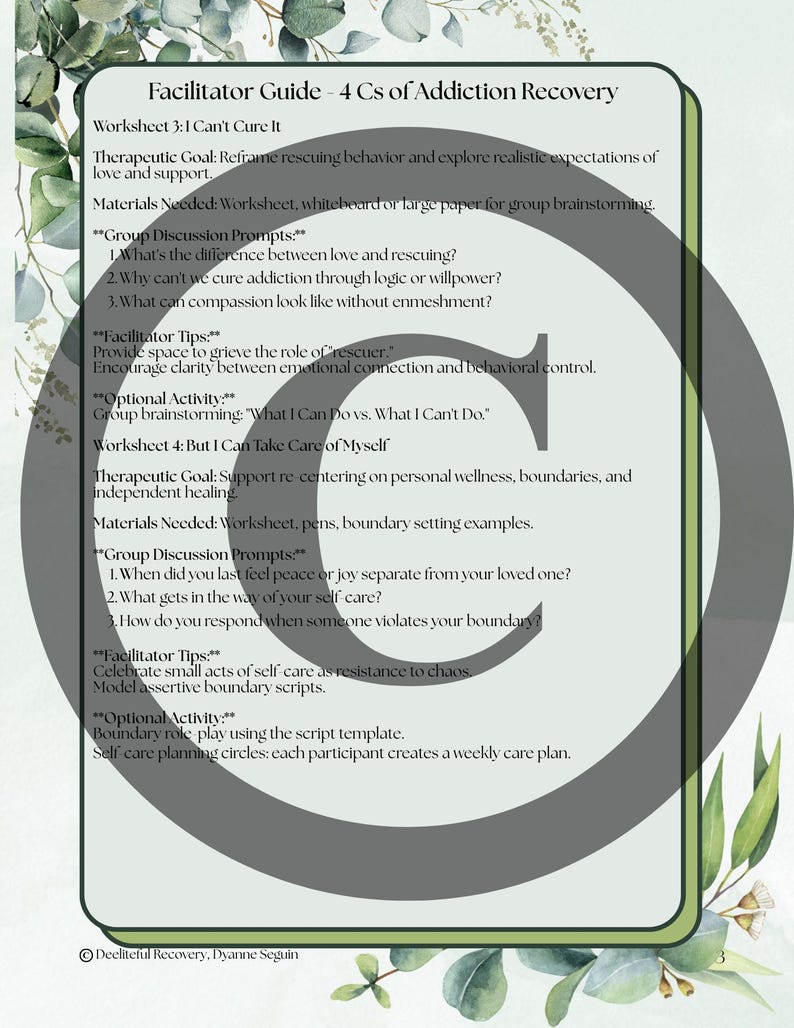 The 4 C's of Addiction Recovery Group Therapy Activity With Facilitator ...