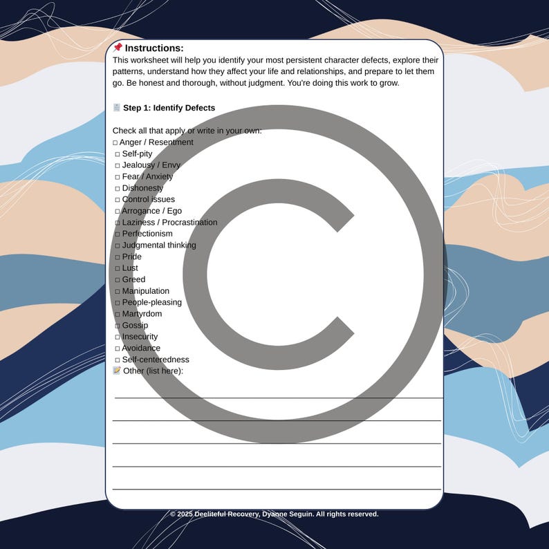 12 Step Worksheets, Character Defects Inventory, Addiction Recovery ...