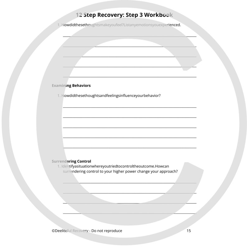 AA NA Step 3 Recovery Workbook | CBT Worksheets | Addiction Workbook - Etsy