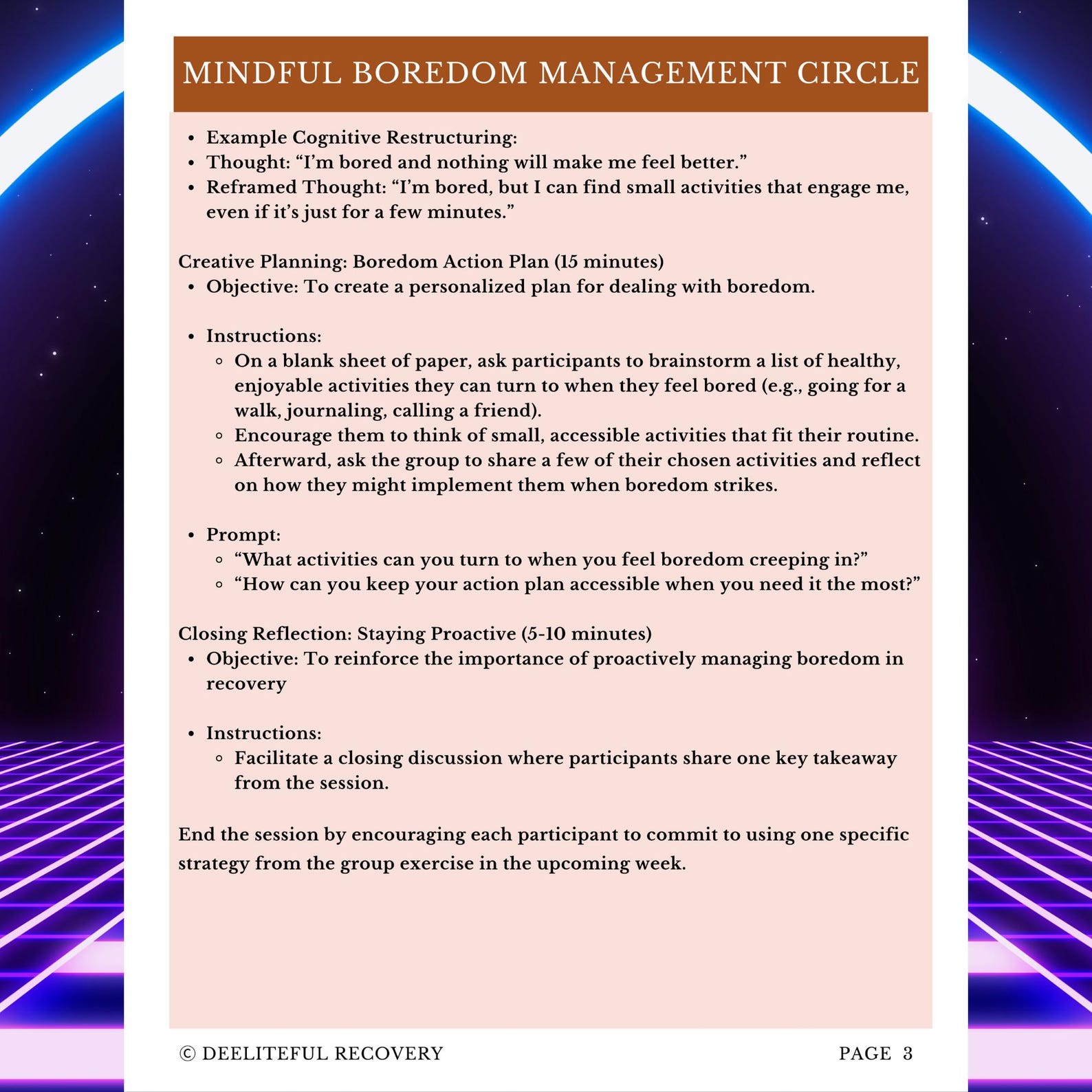 Addiction Recovery Group Activity: Breaking Free From Boredom (PDF ...