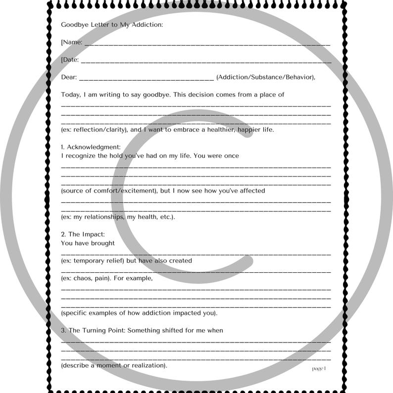 Goodbye Letter to Addiction Worksheet, Addiction Recovery, Mental ...