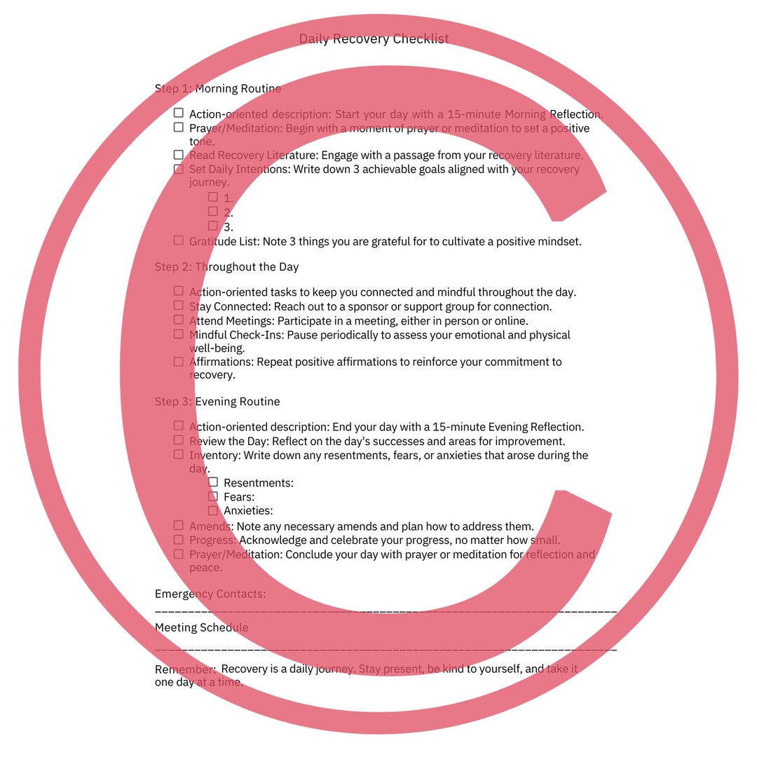 Daily Recovery Checklist Printable PDF, Alcoholics Anonymous, Narcotics ...