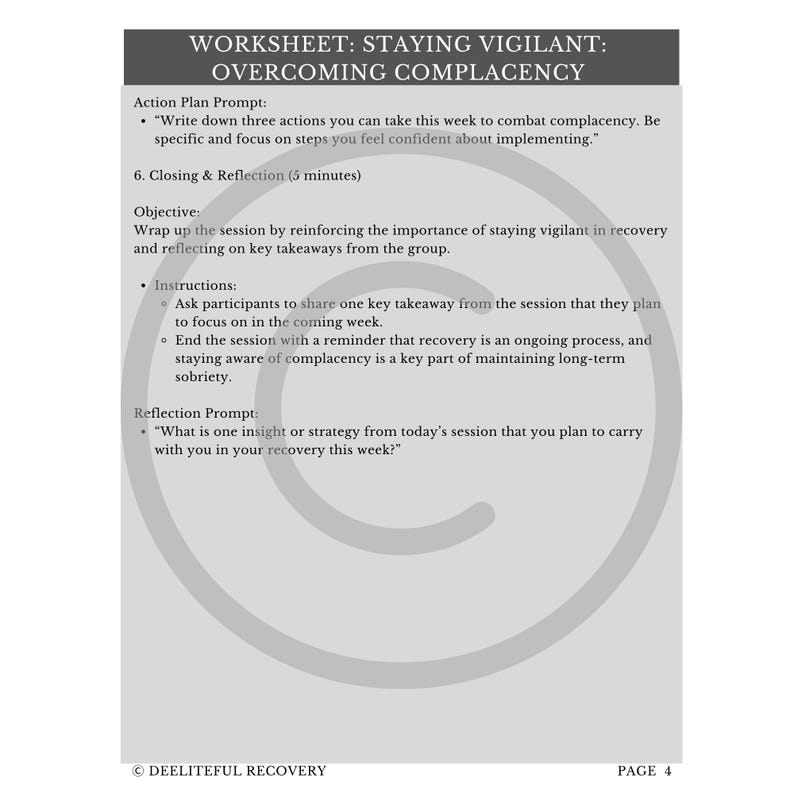 Addiction Recovery Group Therapy Worksheet: Overcoming Complacency (PDF ...