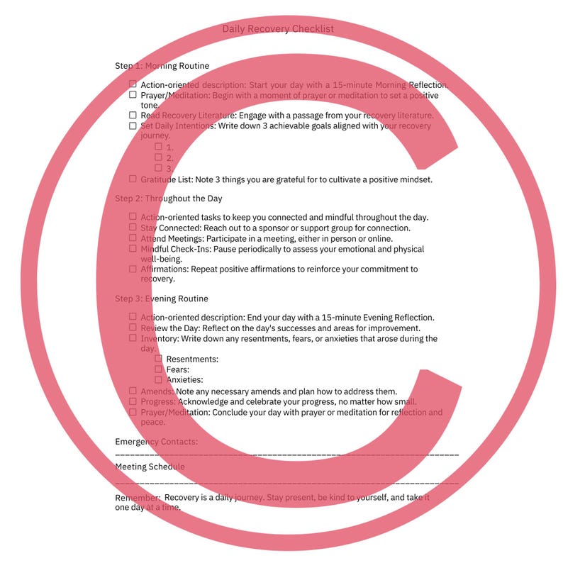 Daily Recovery Checklist Printable PDF, Alcoholics Anonymous, Narcotics ...
