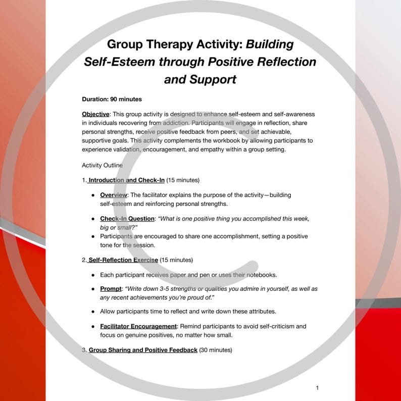 Building Self-esteem Group Therapy Activity for Addiction Recovery - Etsy