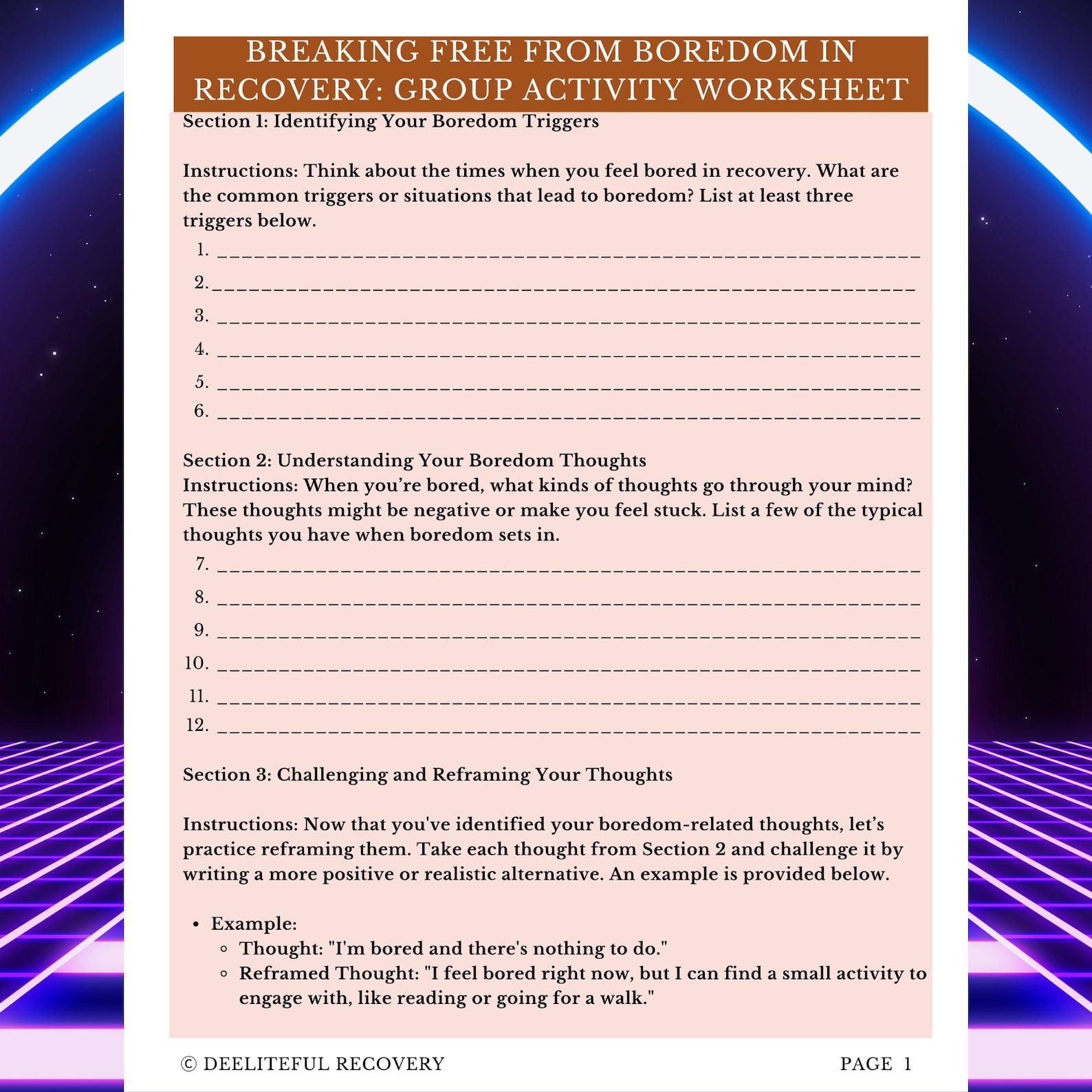 Addiction Recovery Group Activity: Breaking Free From Boredom (PDF ...