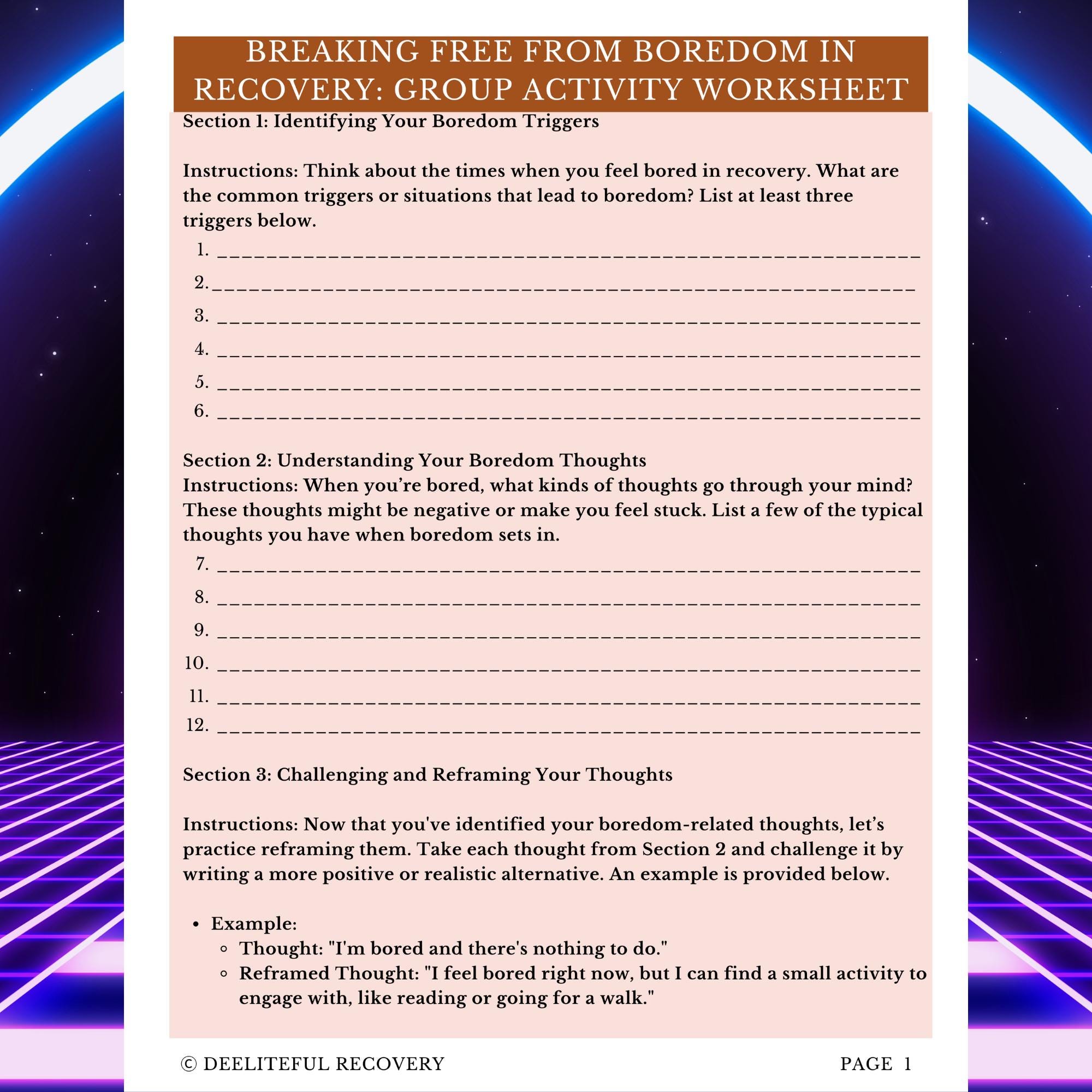 Addiction Recovery Group Activity: Breaking Free From Boredom (PDF ...