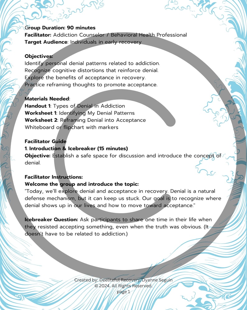 Denial and Acceptance Group Therapy Activity, Addiction Recovery Cbt ...