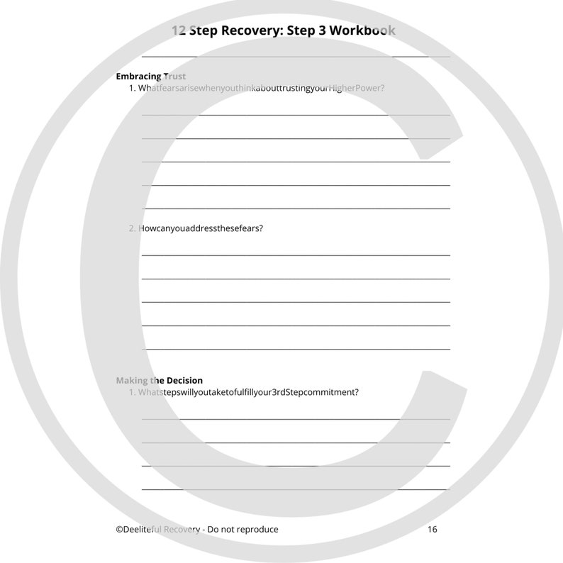 AA NA Step 3 Recovery Workbook | CBT Worksheets | Addiction Workbook - Etsy