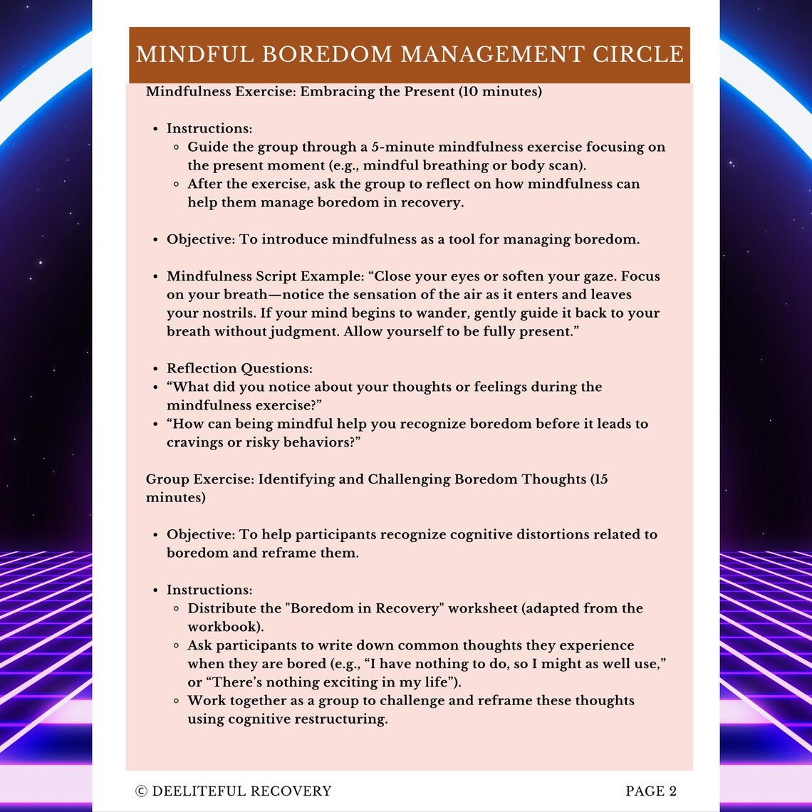 Addiction Recovery Group Activity: Breaking Free From Boredom (PDF ...