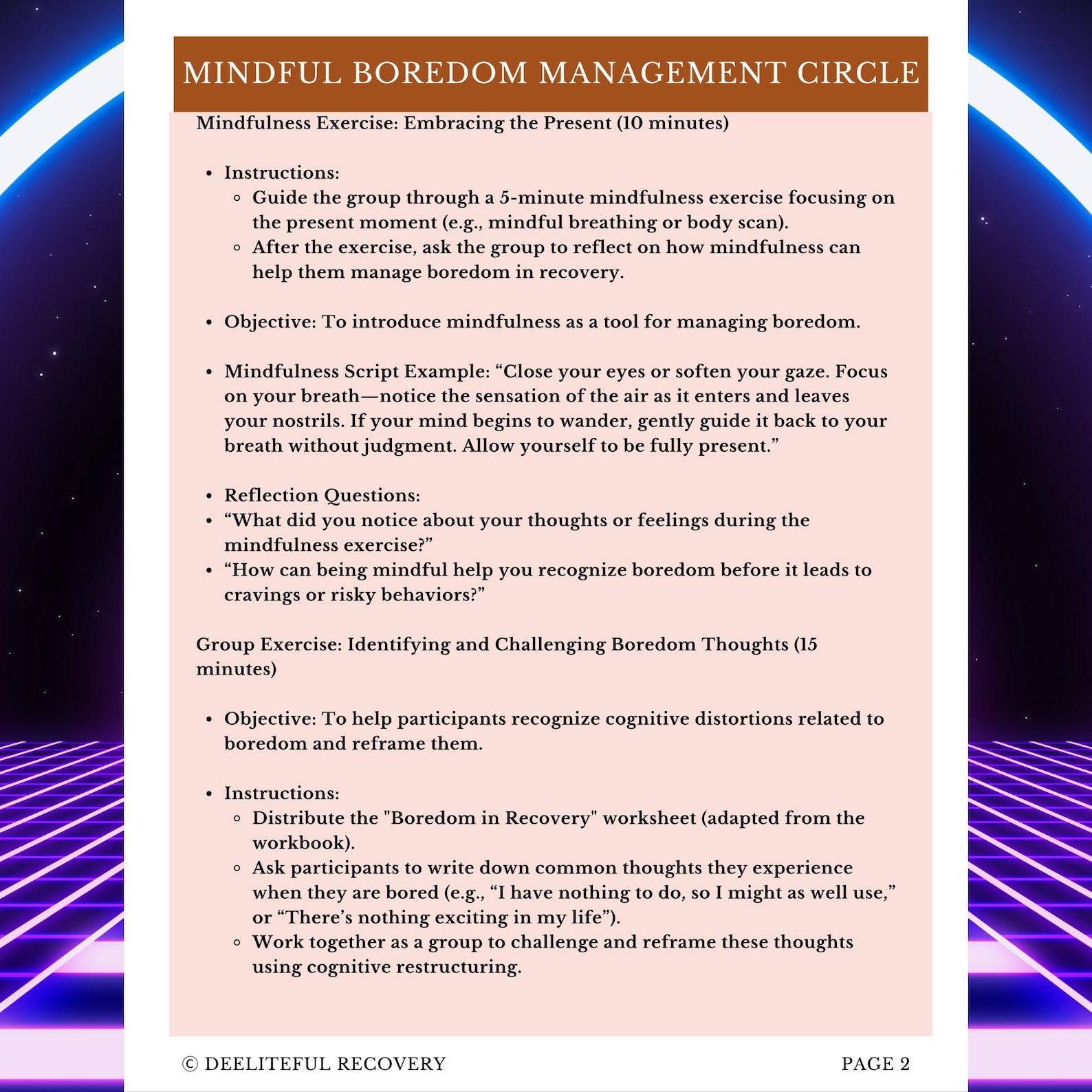 Addiction Recovery Group Activity: Breaking Free From Boredom (PDF ...