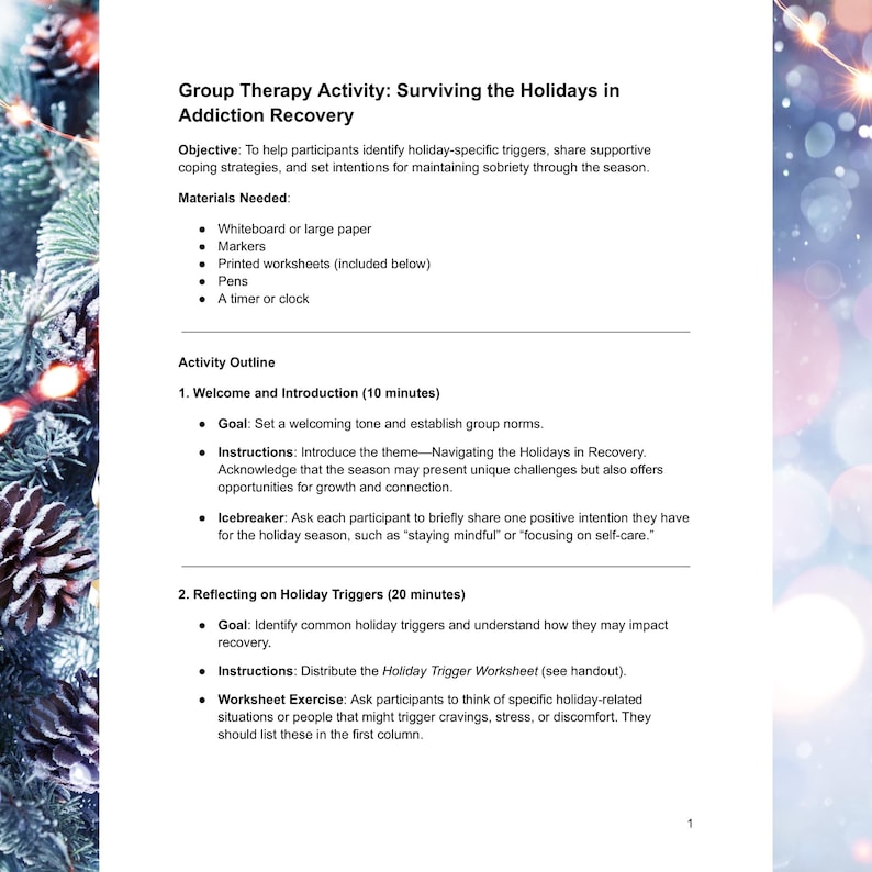 Holiday Recovery: Group Therapy Activity for Addiction Support (PDF) - Etsy