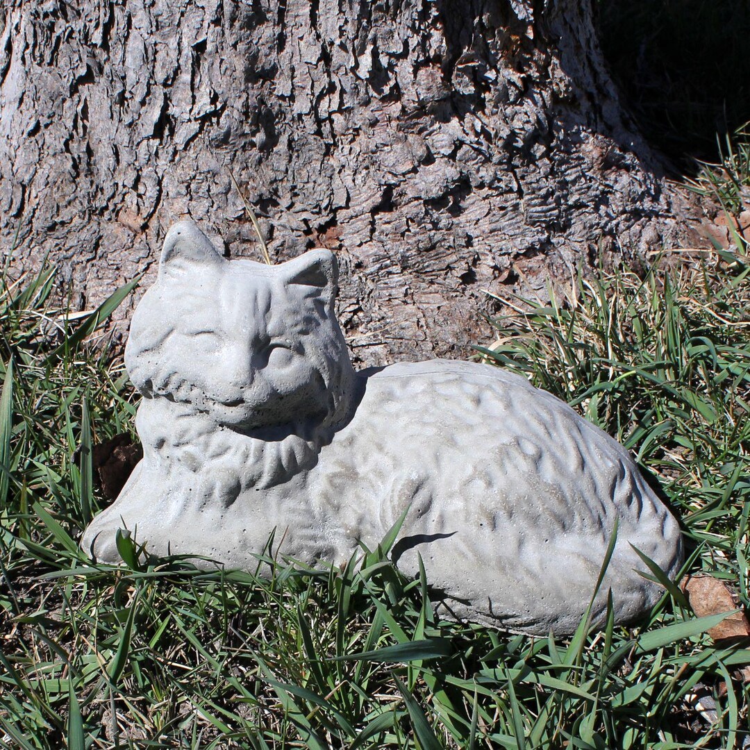 Laying Cat Concrete Statue 10" Long, Cement Garden Yard Decoration - Etsy