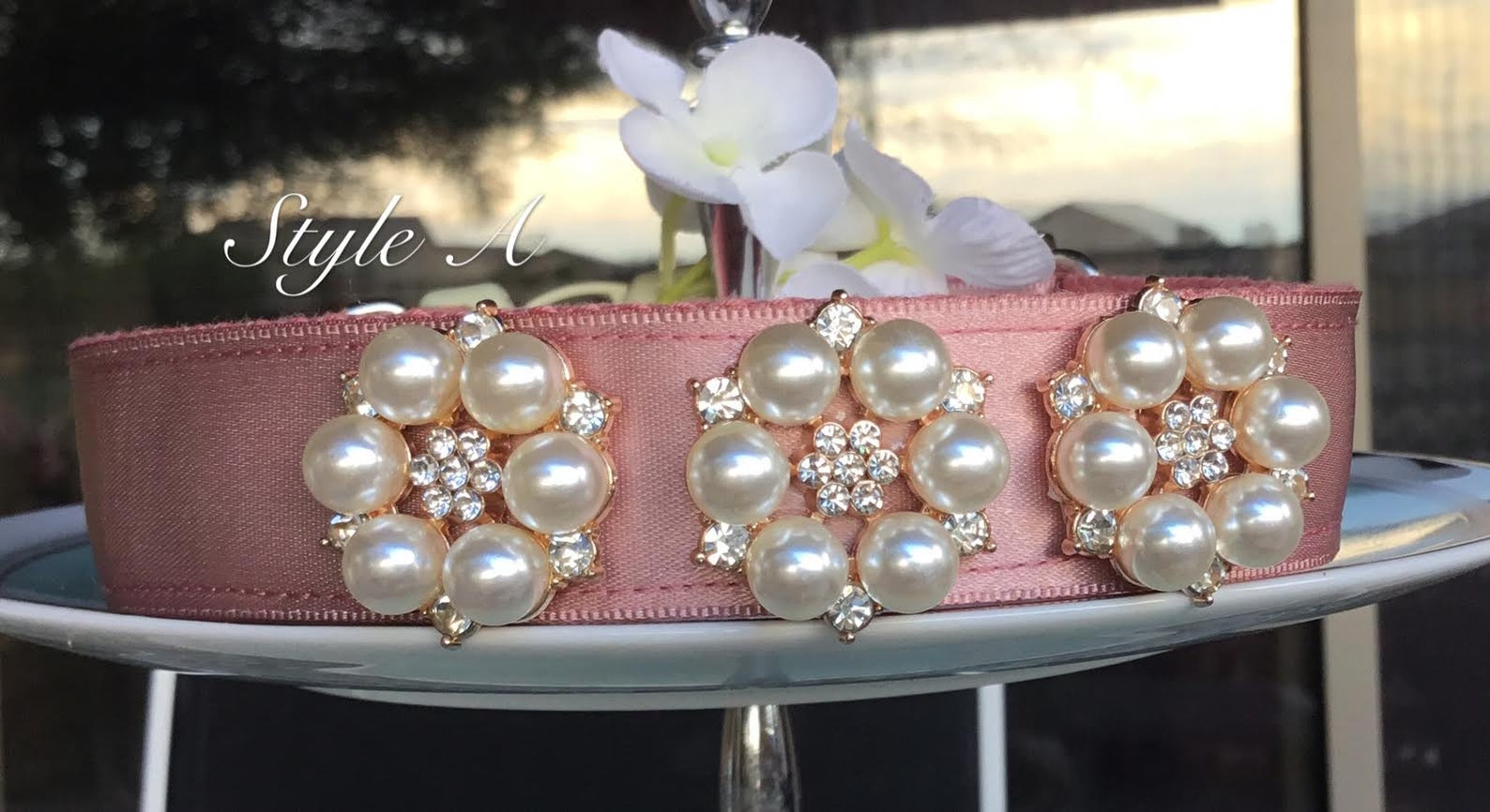 Luxury Beautiful Rose Pink Satin Dog Collar,pearl Wedding Dog Collar ...
