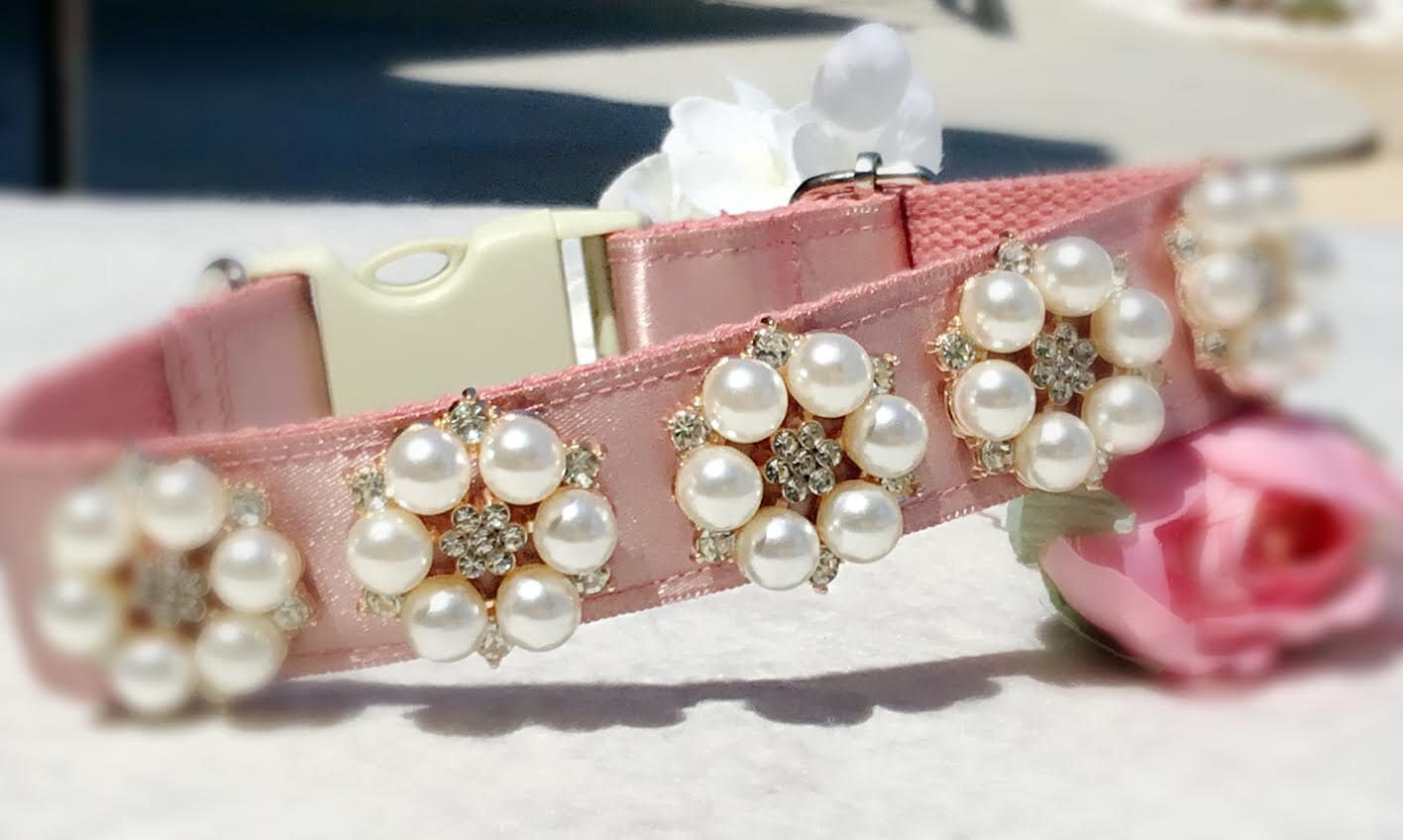 Luxury Beautiful Rose Pink Satin Dog Collar,pearl Wedding Dog Collar ...