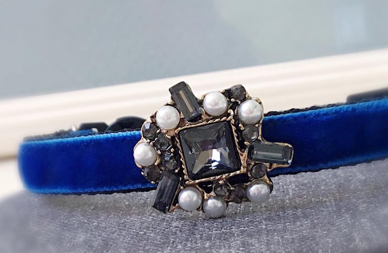 Luxury Cat Collar, Rhinestone Cat Collar,royal Blue Velvet Cat Collar ...