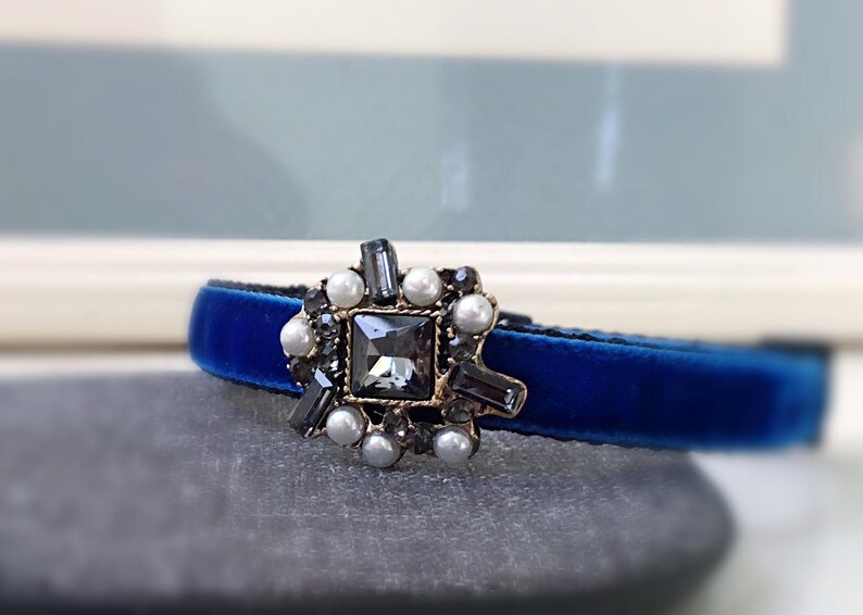Luxury Cat Collar Rhinestone Cat Collarroyal Blue Velvet Cat - Etsy