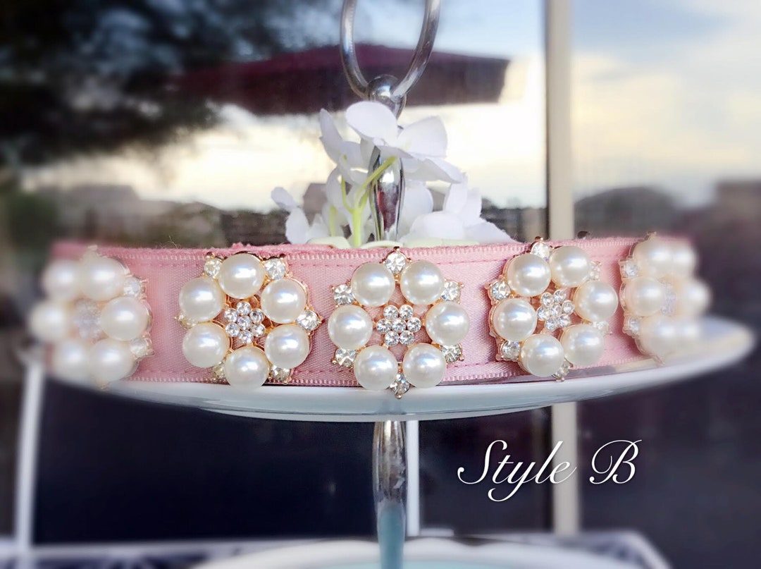 Luxury Beautiful Rose Pink Satin Dog Collar,pearl Wedding Dog Collar ...