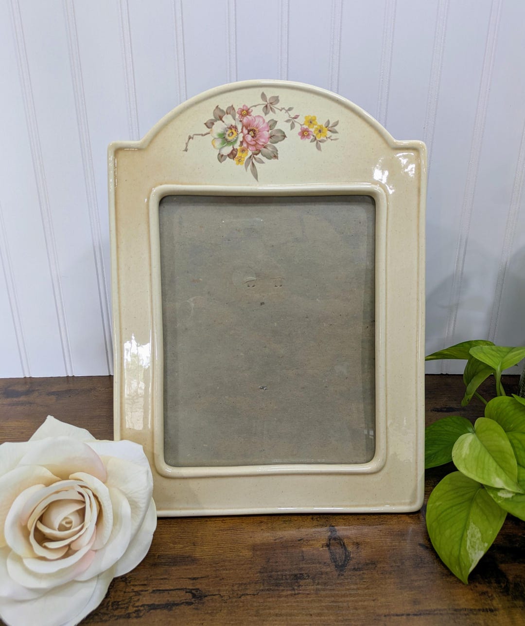Vintage! Large Ceramic Picture Frame, Floral Motif, 8x10 Photo - Etsy