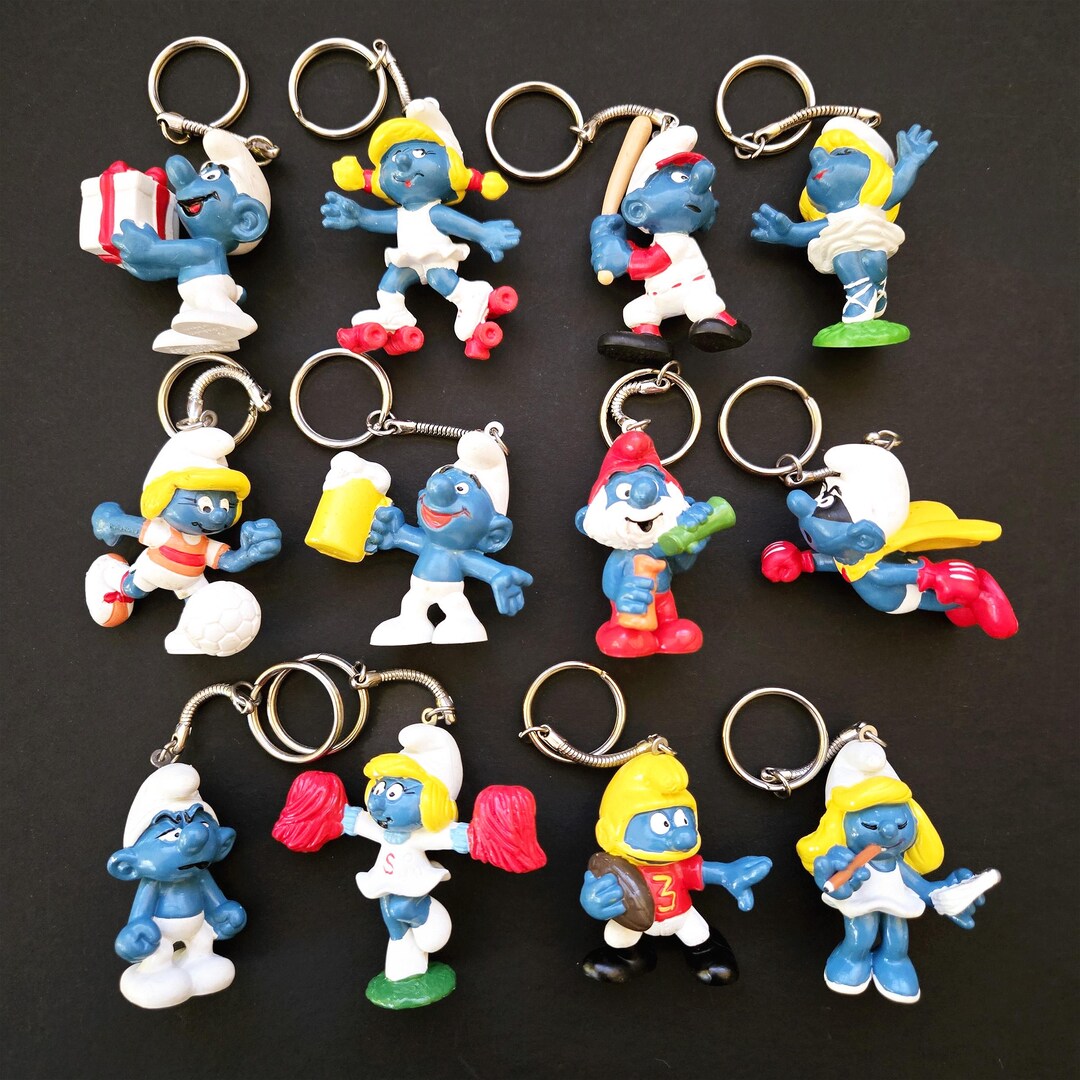 Vintage SMURFS Smurf, Smurfette, and Papa Smurf PVC Figure Keychain Lot ...