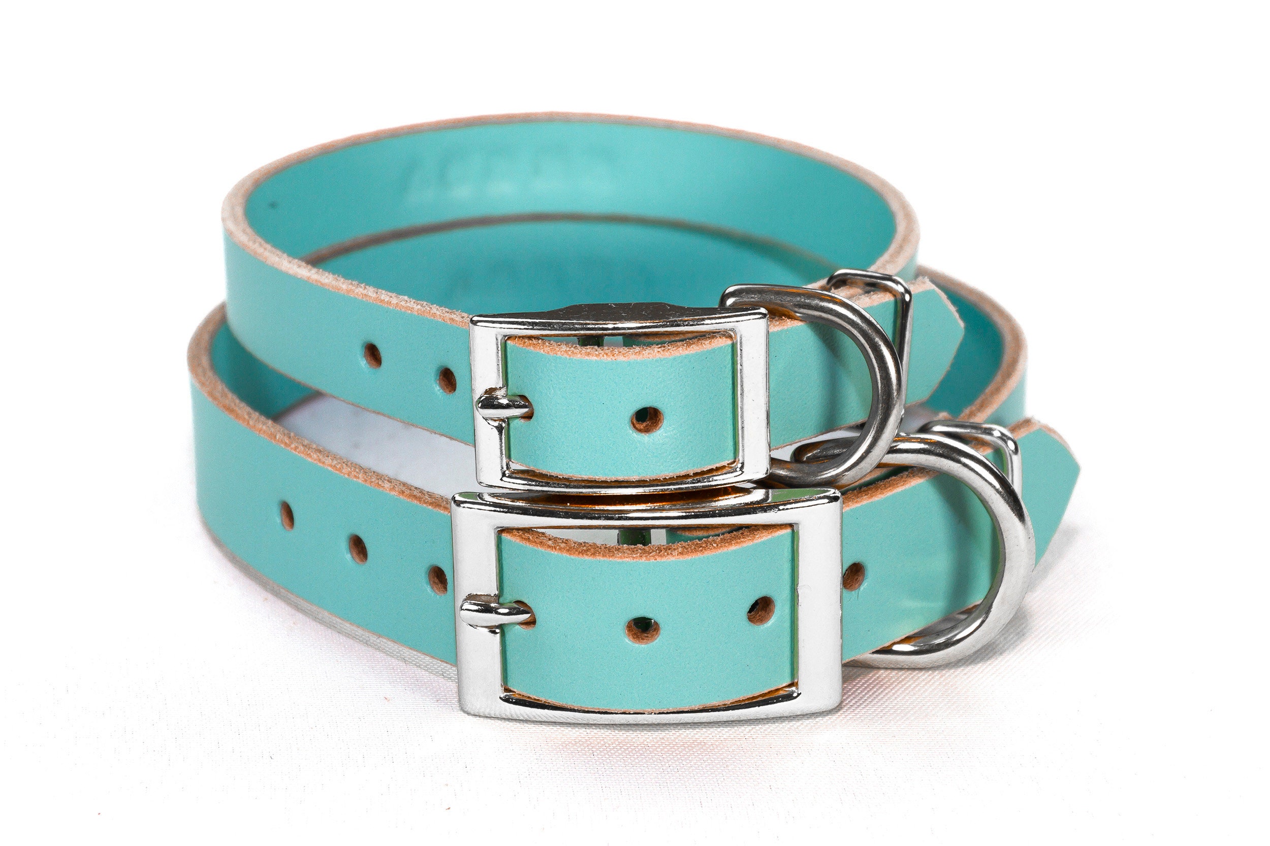 Personalized Studded Light Blue Leather Dog Collar Nickel / | Etsy