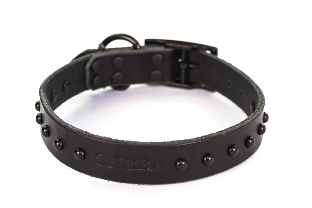 Personalized Studded Black Leather Dog Collar Matte Black - Etsy