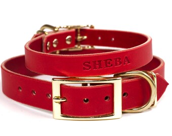 Red Leather Collar | Etsy