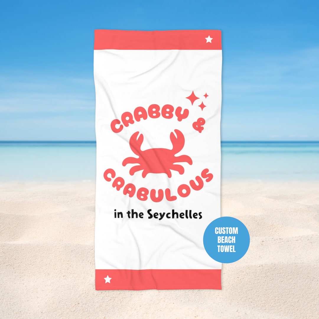 Crabulous and Crabby Beach Towel - Cute Crab Design, Funny Positive ...