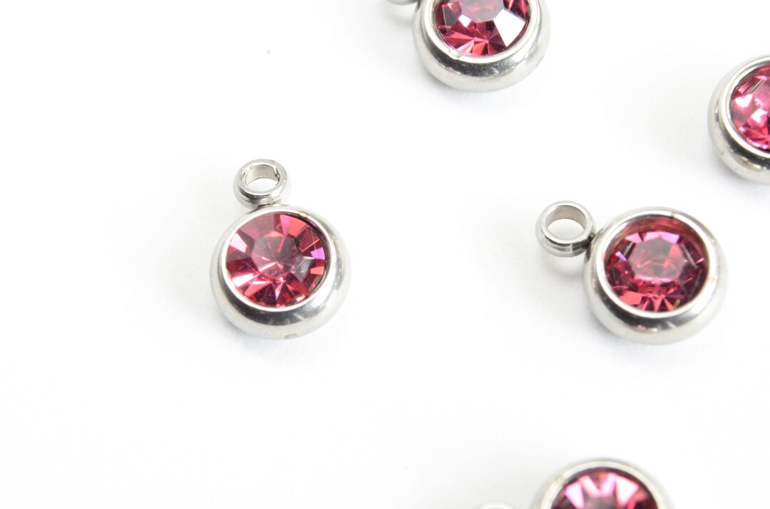 October Birthstone Charms Tourmaline Crystal Stainless Steel 8mm X 6mm ...