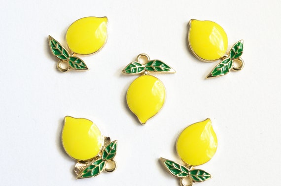 Lemon Charms Enamel Gold Toned 20mm X 15mm 4 Pieces | Etsy