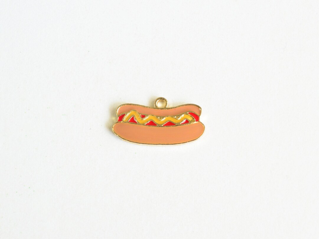 Hot Dog Charm, Enamel Food Pendants, Gold Tone, 11mm X 21mm - 4 Pieces ...