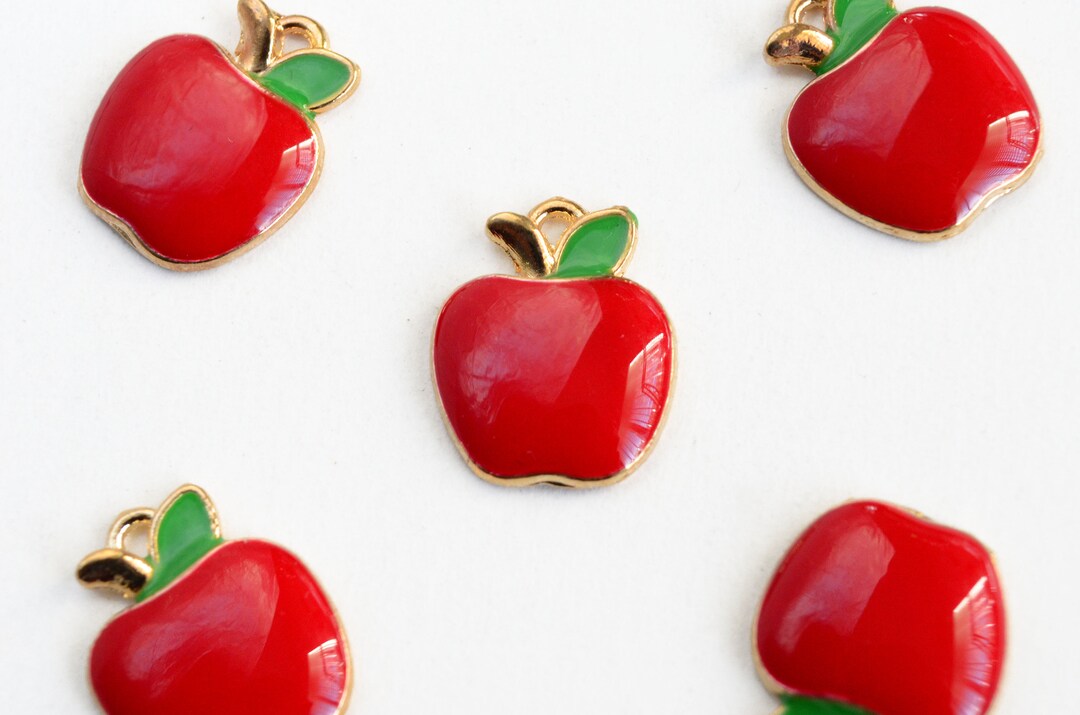 Red Apple Charms, Enamel Gold Toned Metal, 15mm X 11mm - 5 Pieces (1053 ...