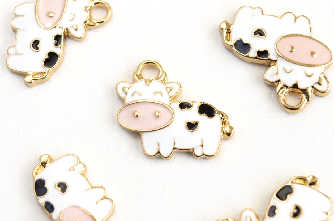 Cow Charms, White Black Enamel, Gold Toned Alloy Metal, 16mm X 20mm - 5 ...
