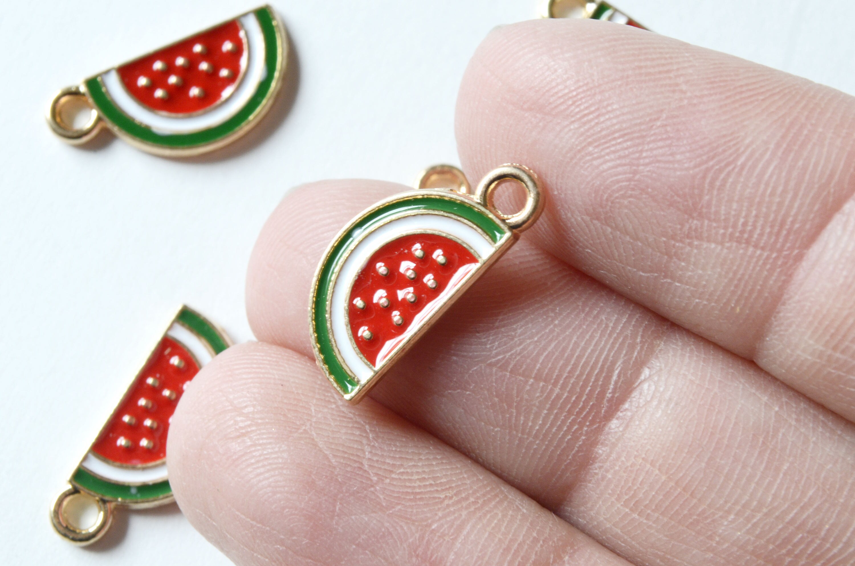Watermelon Charm Red Enamel Fruit Pendant Gold Tone 5 - Etsy