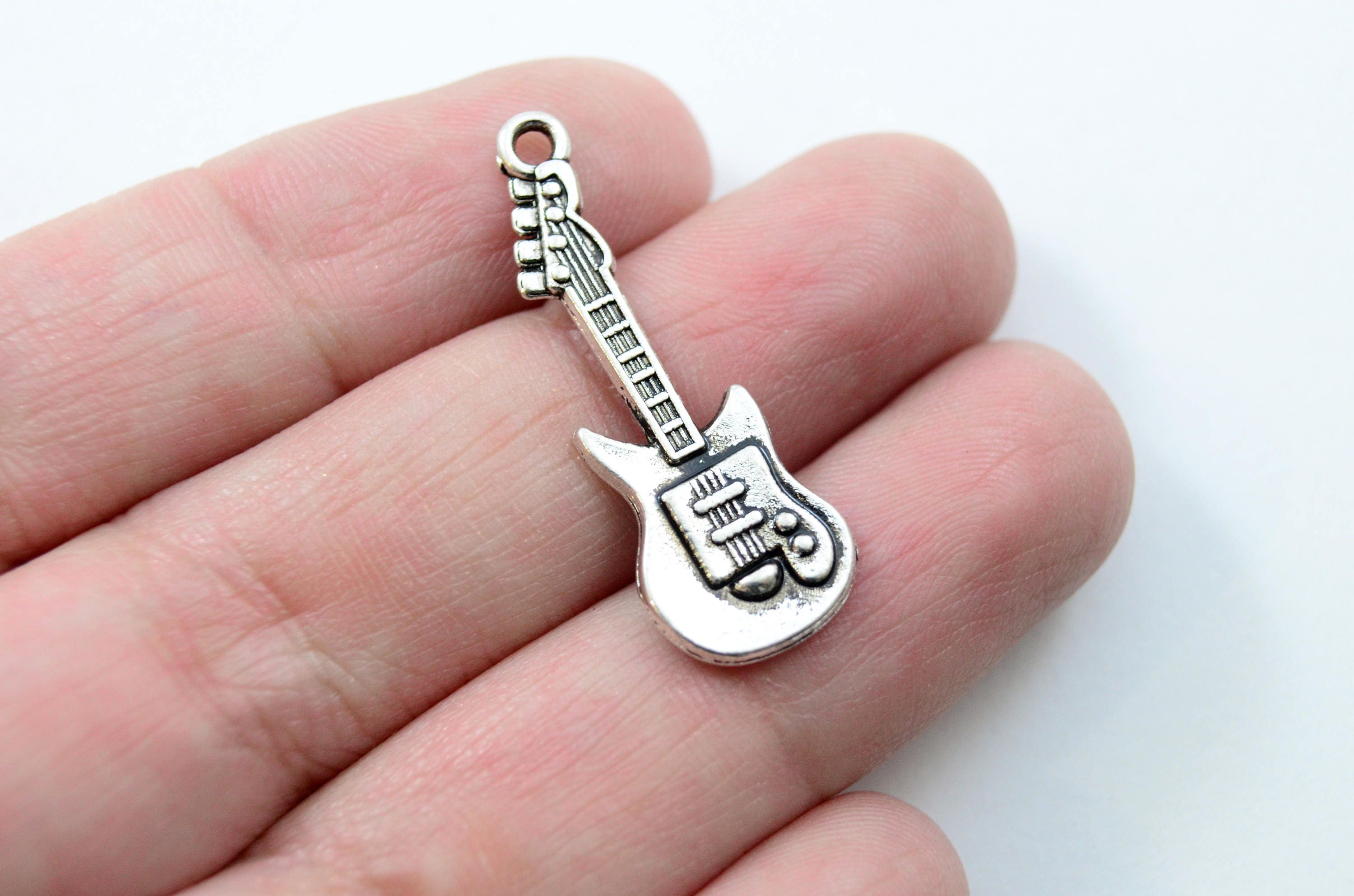 Guitar Charm, Silver Electric Guitar Pendant, 13mm - 10 Pieces (313) - Etsy