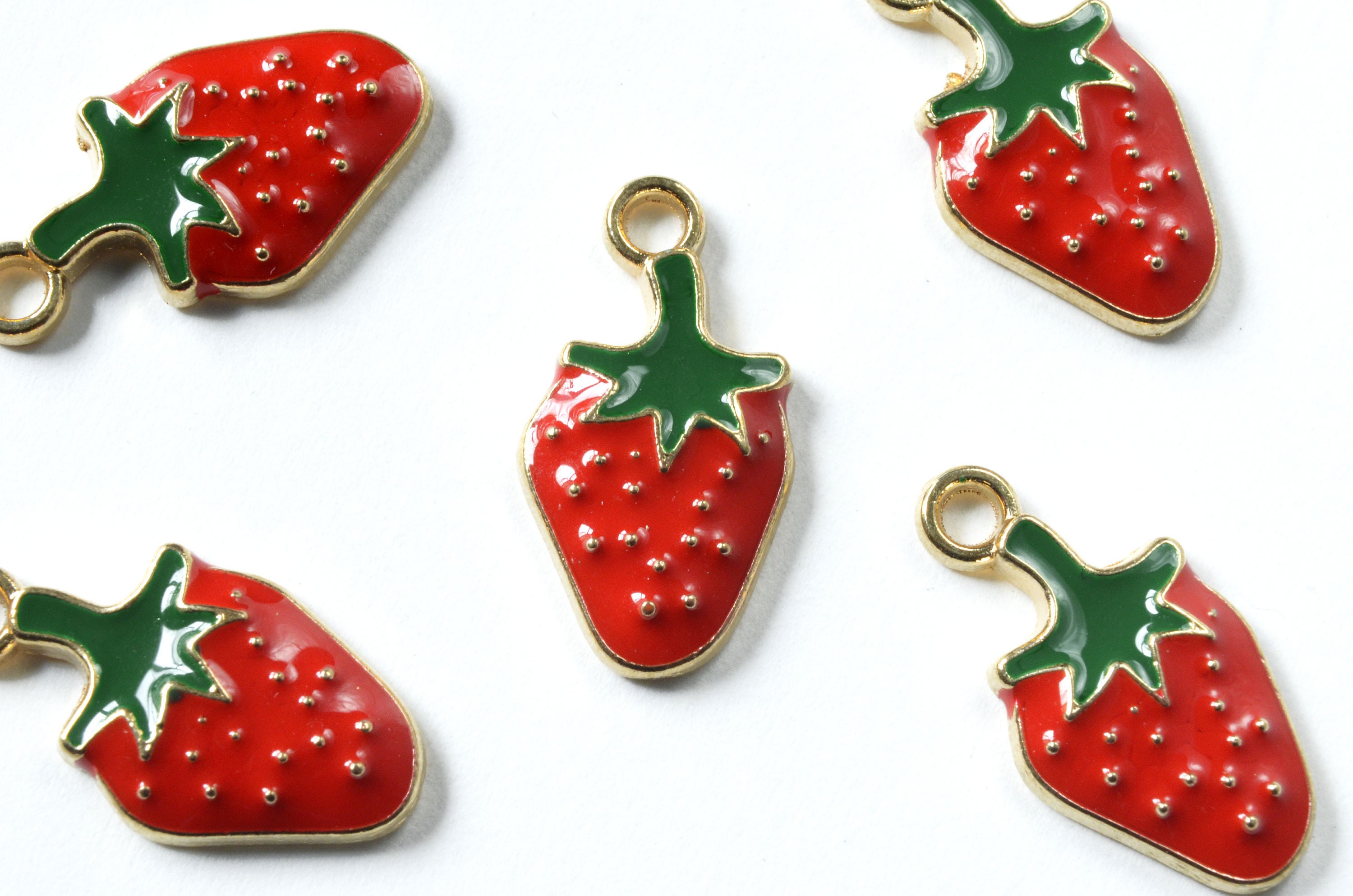 Strawberry Charm Red Enamel Fruit Pendant 20mm 5 Pieces | Etsy