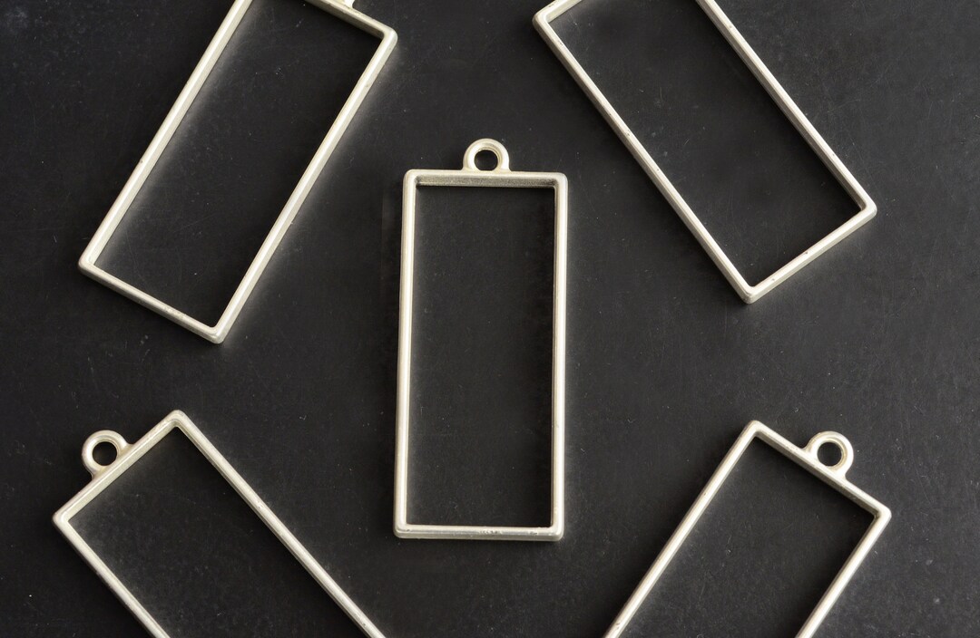 Rectangle Open Bezel Pendant, Matte Silver Tone - 49mm X 20mm 4 Pieces ...