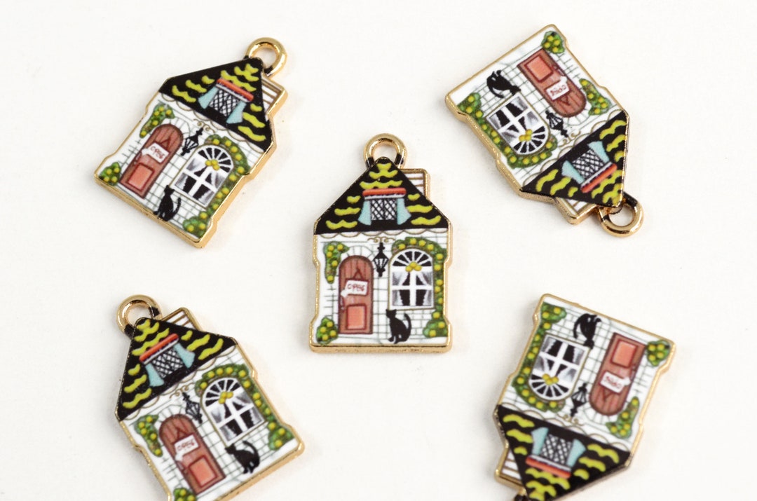 House Charms, Colorful Shop Pendants, Gold Toned, 22mm X 13mm - 4 ...