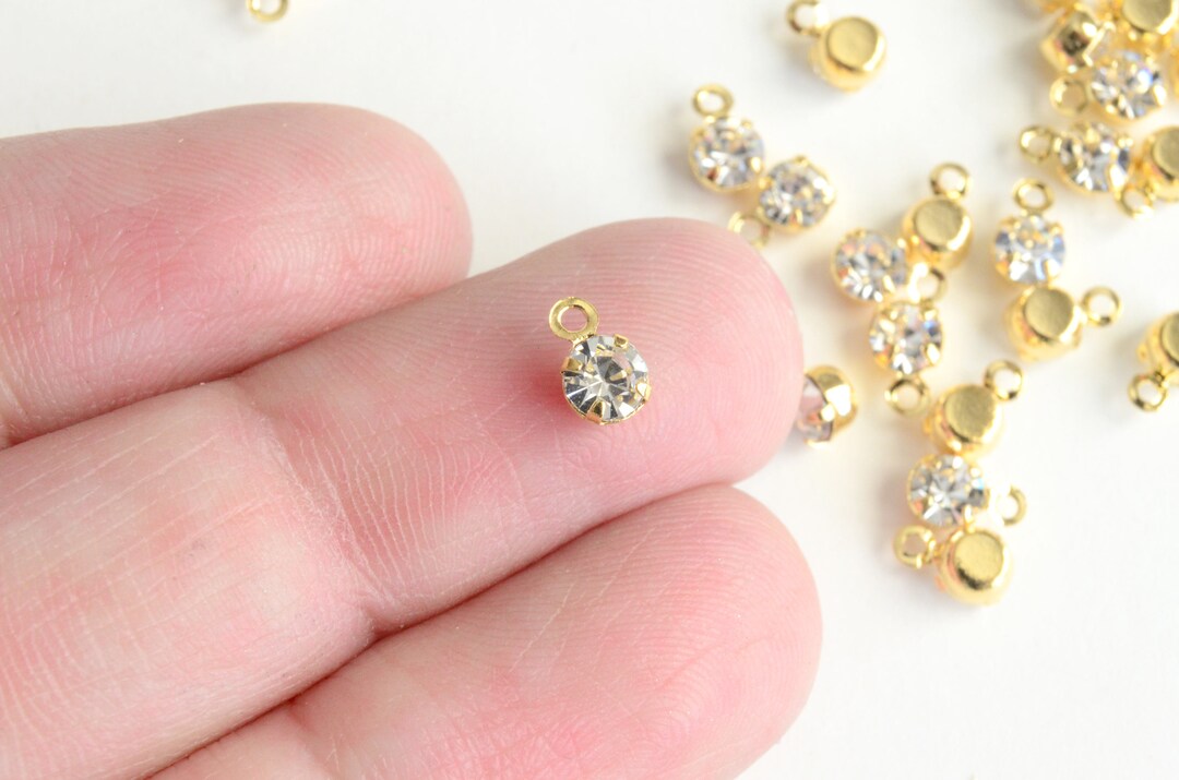 Tiny Rhinestone Charms, Gold Toned - 10 Pieces (340) - Etsy