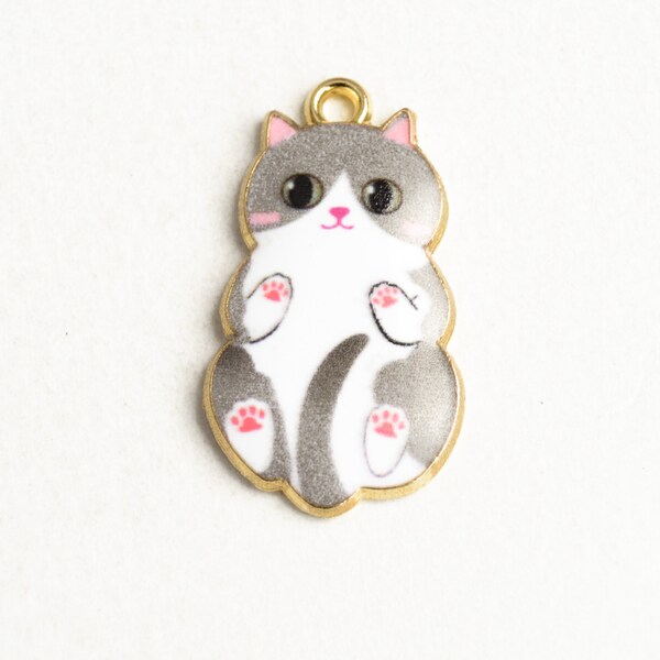 Grey and White Cat Charm - Etsy
