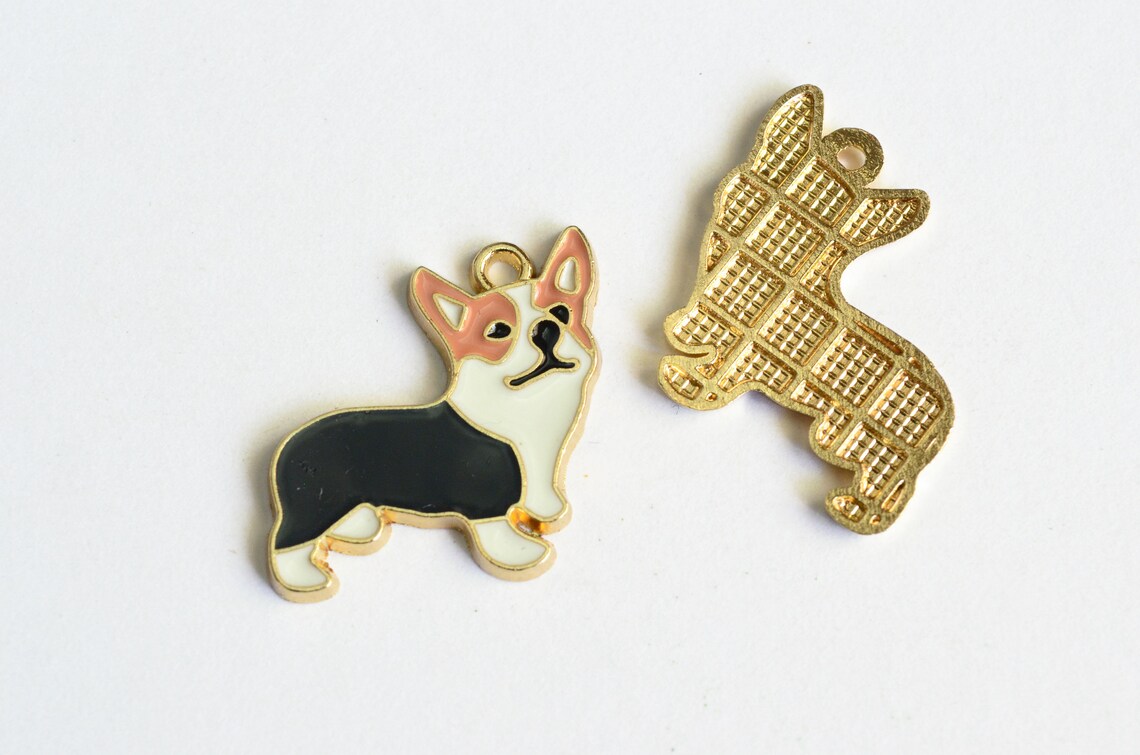 Dog Charms Enamel Corgi Pendants Gold Tone Tri-color 24mm X - Etsy