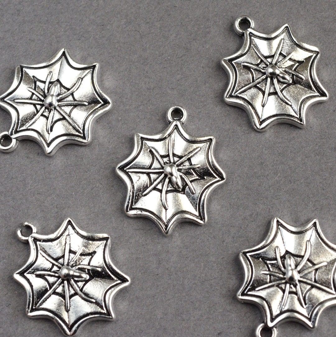 10 Spider Web Charms, Silver Tone Halloween Garden Pendants, 22mm X ...