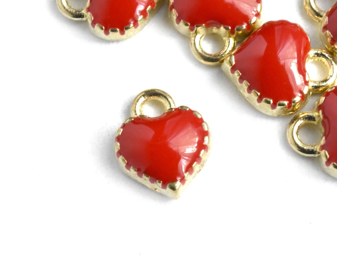 Tiny Red Heart Charms, Enamel Gold Tone 7x8mm - 10 Pieces (118GR) - Etsy