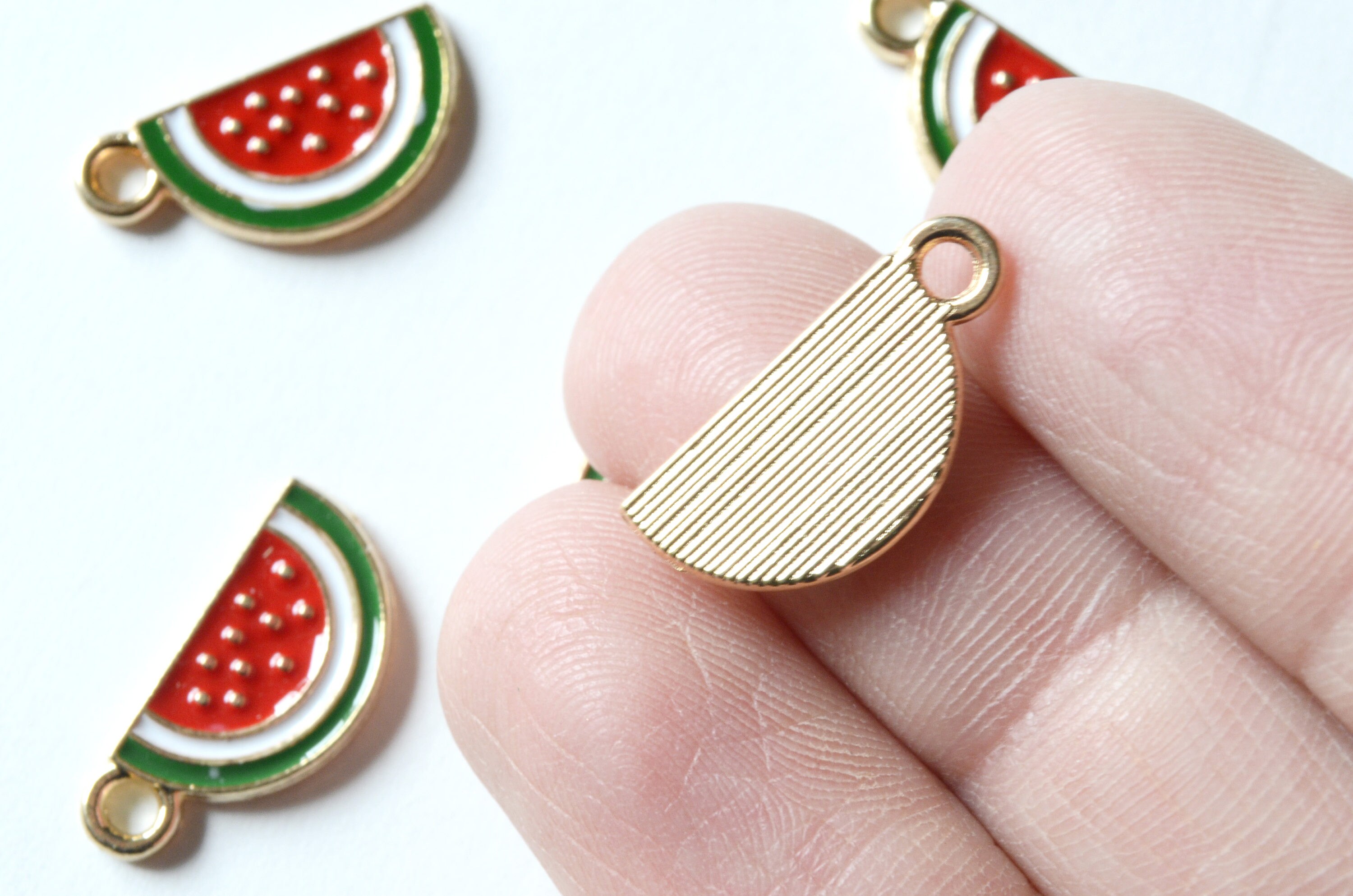 Watermelon Charm Red Enamel Fruit Pendant Gold Tone 5 - Etsy